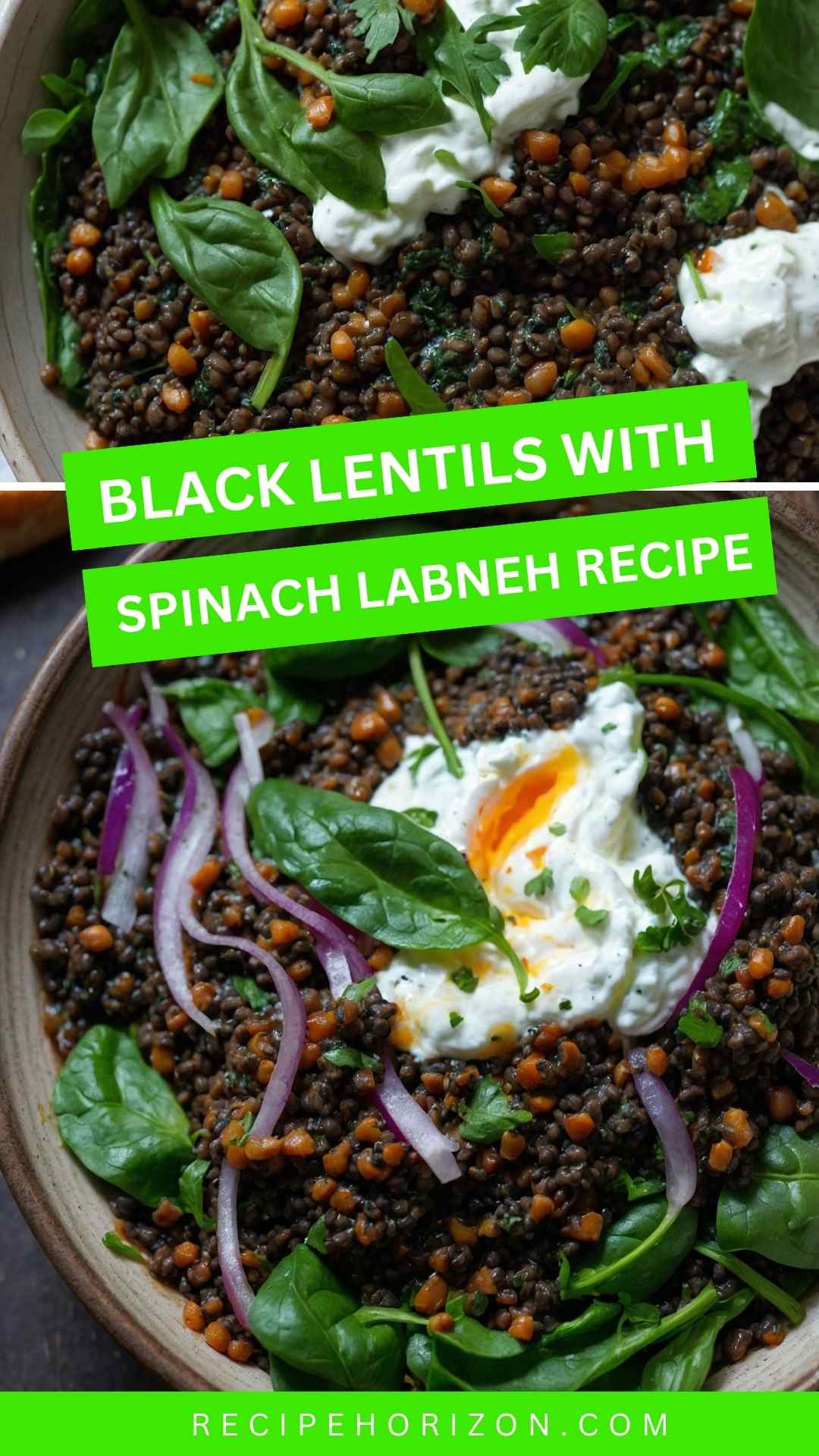 Black Lentils with Spinach Labneh - Recipe Horizon
